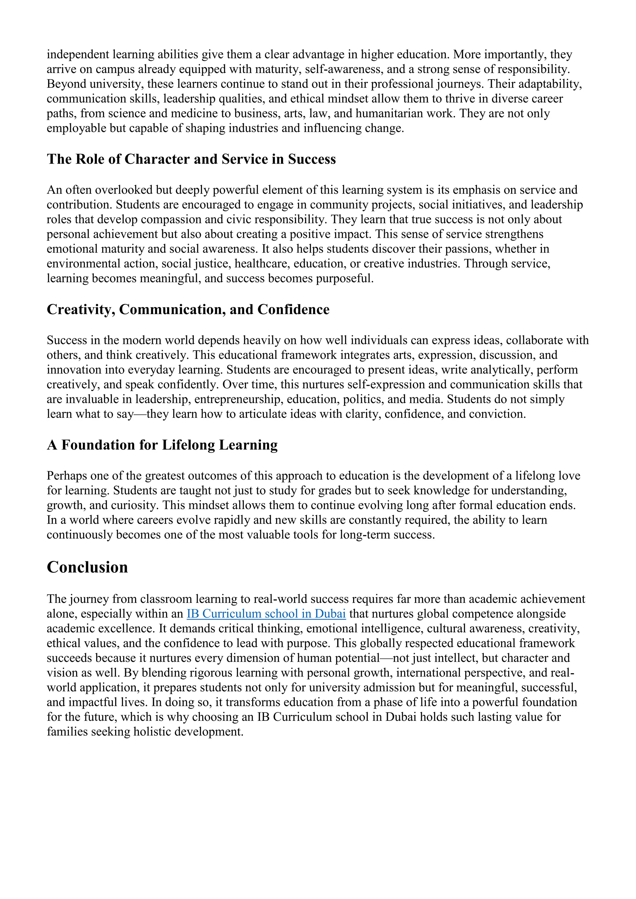 IB Curriculum: From Classroom Learning to Real-World Success | PDF