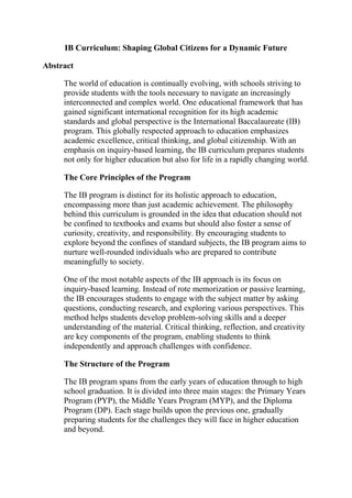 IB Curriculum: Shaping Global Citizens for a Dynamic Future | PDF