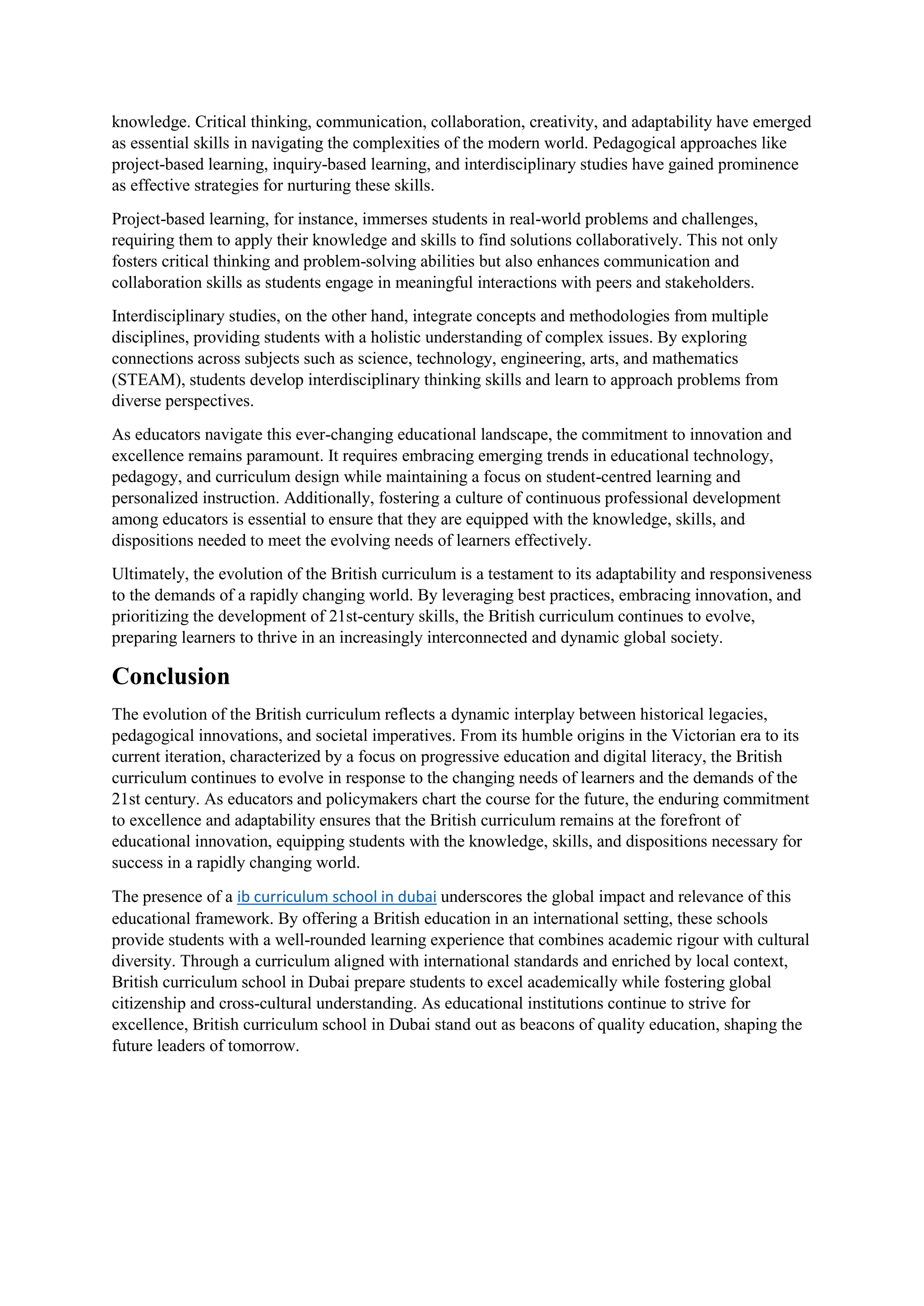 The Transformation of the British Curriculum: Evolving to Meet 21st ...