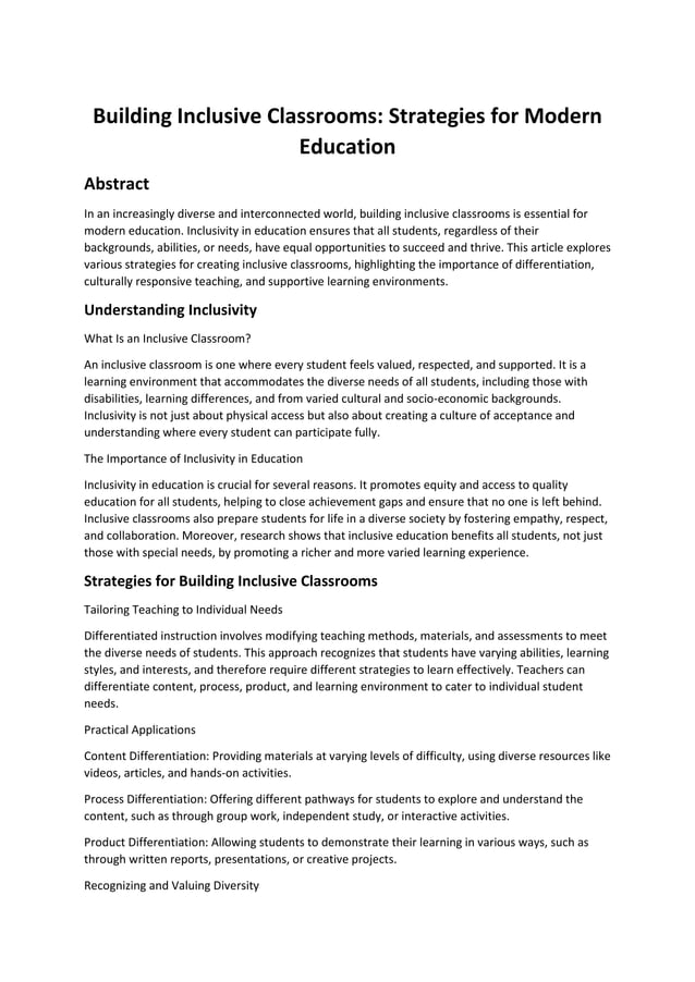 Building Inclusive Classrooms: Strategies for Modern Education | PDF