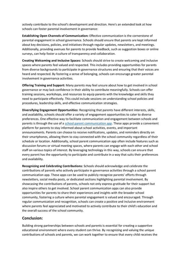 Building Strong Partnerships: The Essential Roles of Schools and ...