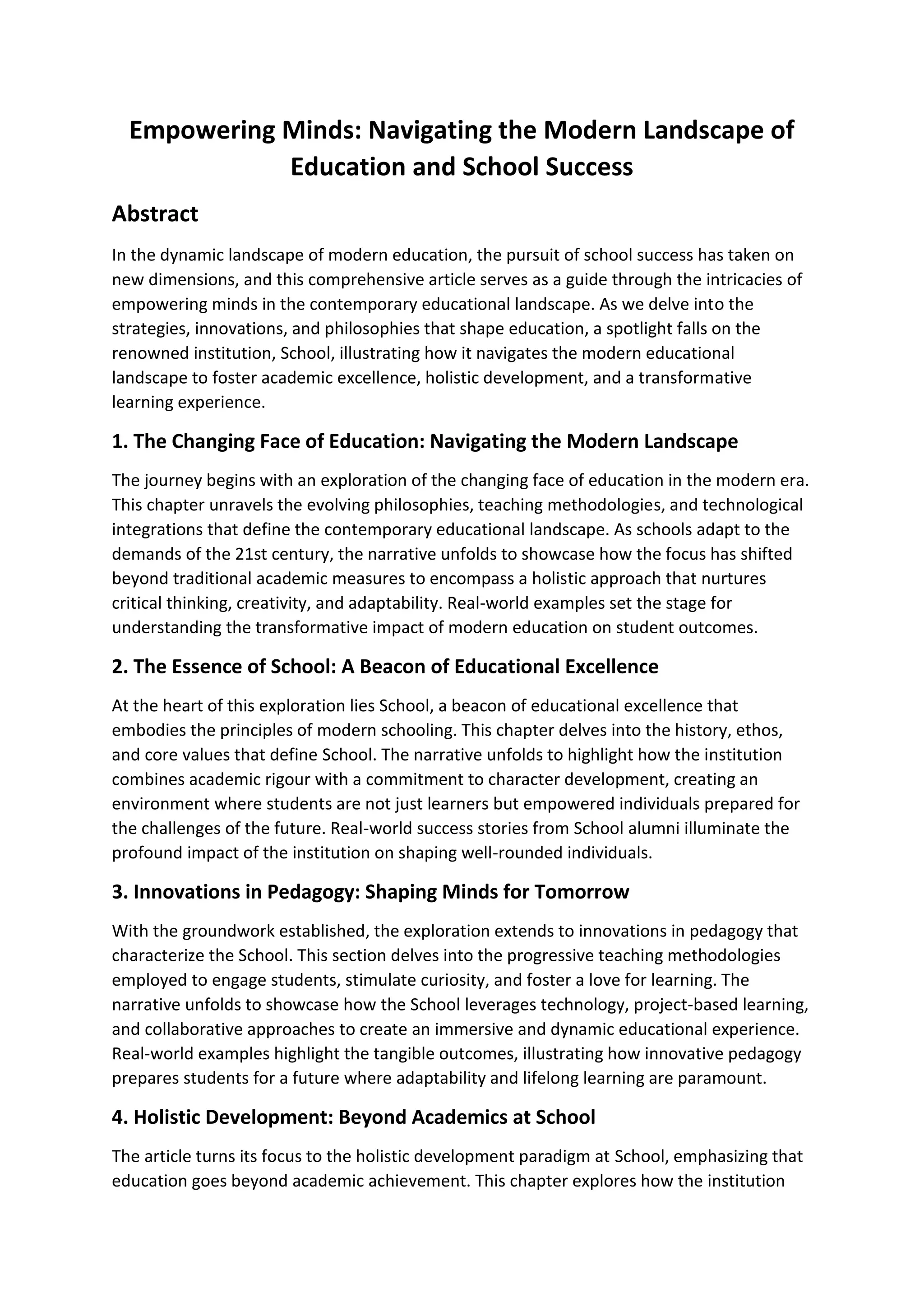 Empowering Minds: Navigating the Modern Landscape of Education and School Success | PDF