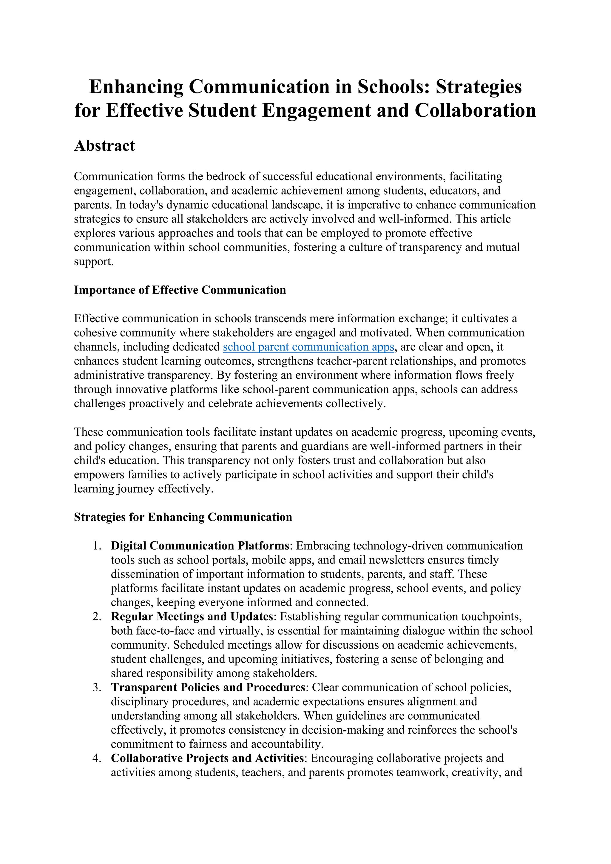 Enhancing Communication in Schools: Strategies for Effective Student ...