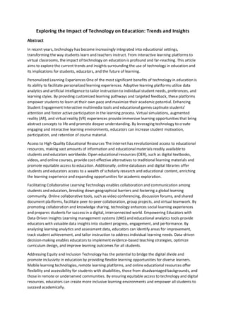 Exploring the Impact of Technology on Education: Trends and Insights | PDF