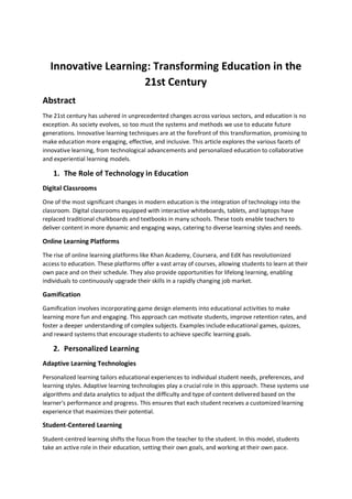 Innovative Learning: Transforming Education in the 21st Century | PDF