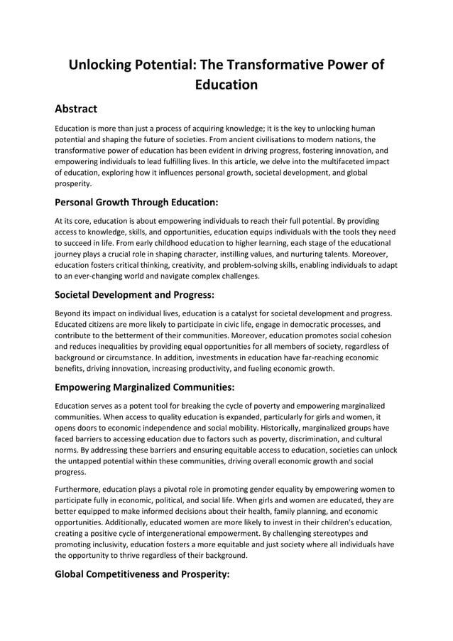 Unlocking Potential: The Transformative Power of Education | PDF Unlocking Potential: The Transformative Power of Education | PDF