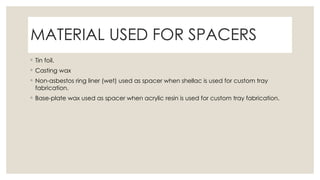 different spacers used in complete denture impressions | PPTX