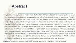 Journal Club Impact of Ultra Sound Therapy on Myofascial Pain ...