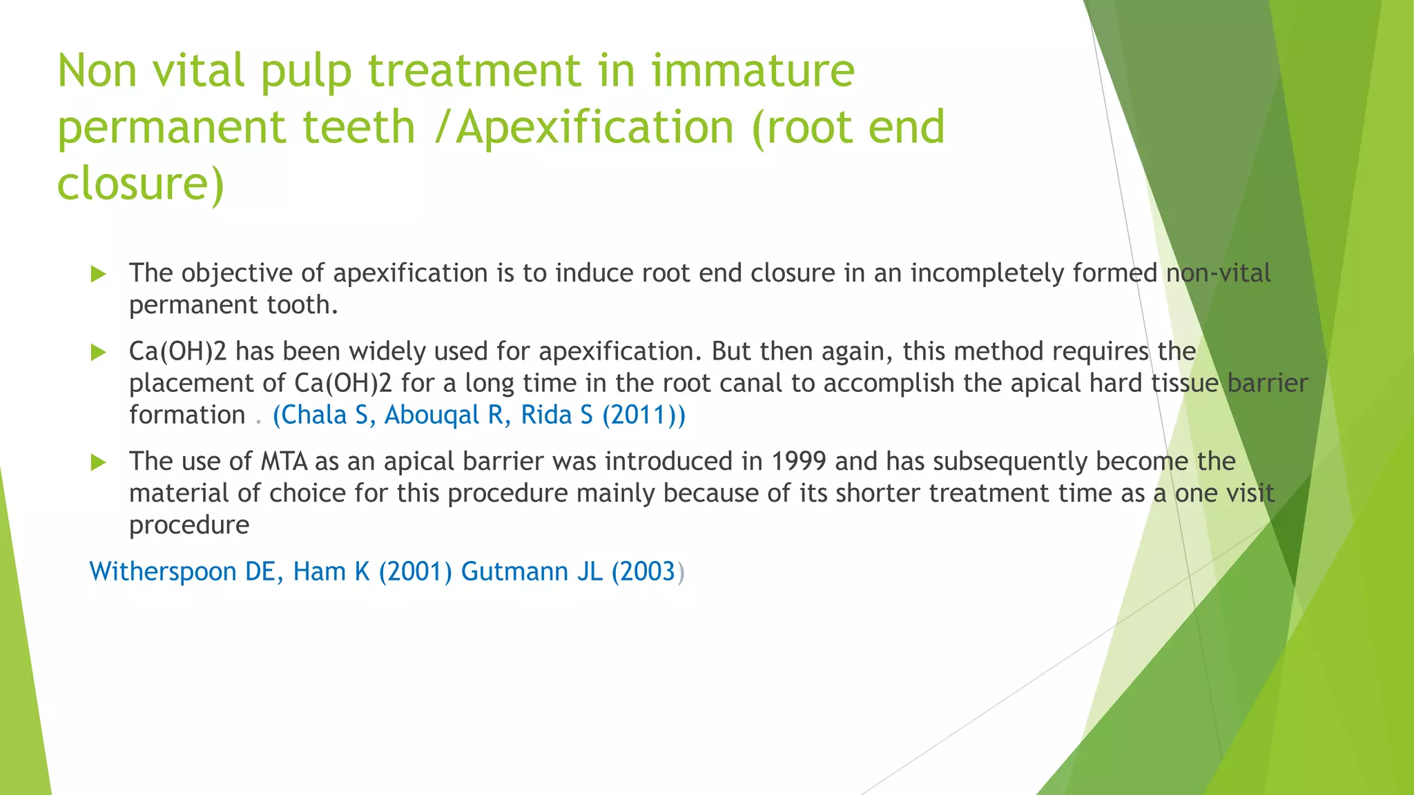 MTA USE IN PEDIATRIC DENTISTRY: LITERATURE REVIEW | PPTX