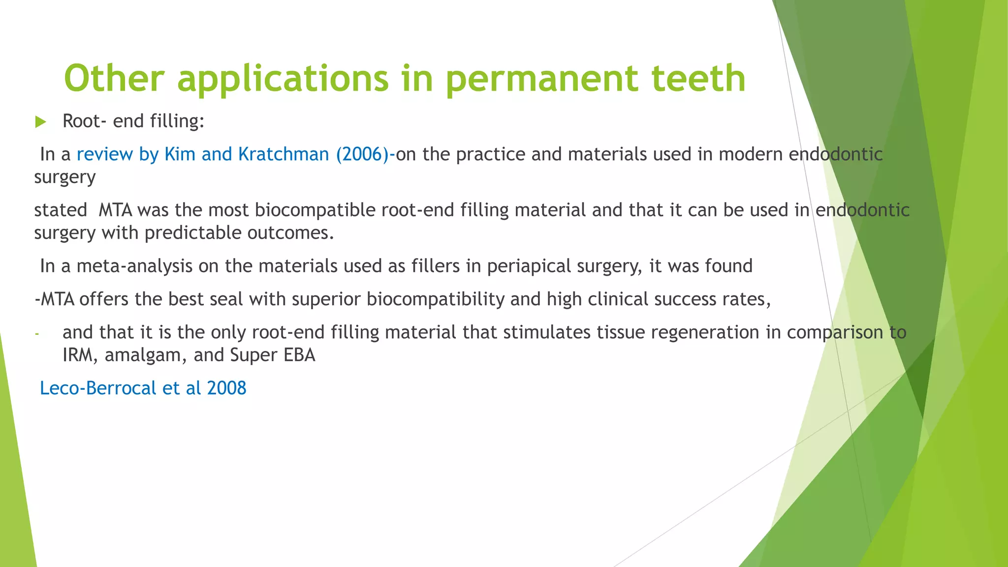 MTA USE IN PEDIATRIC DENTISTRY: LITERATURE REVIEW | PPTX