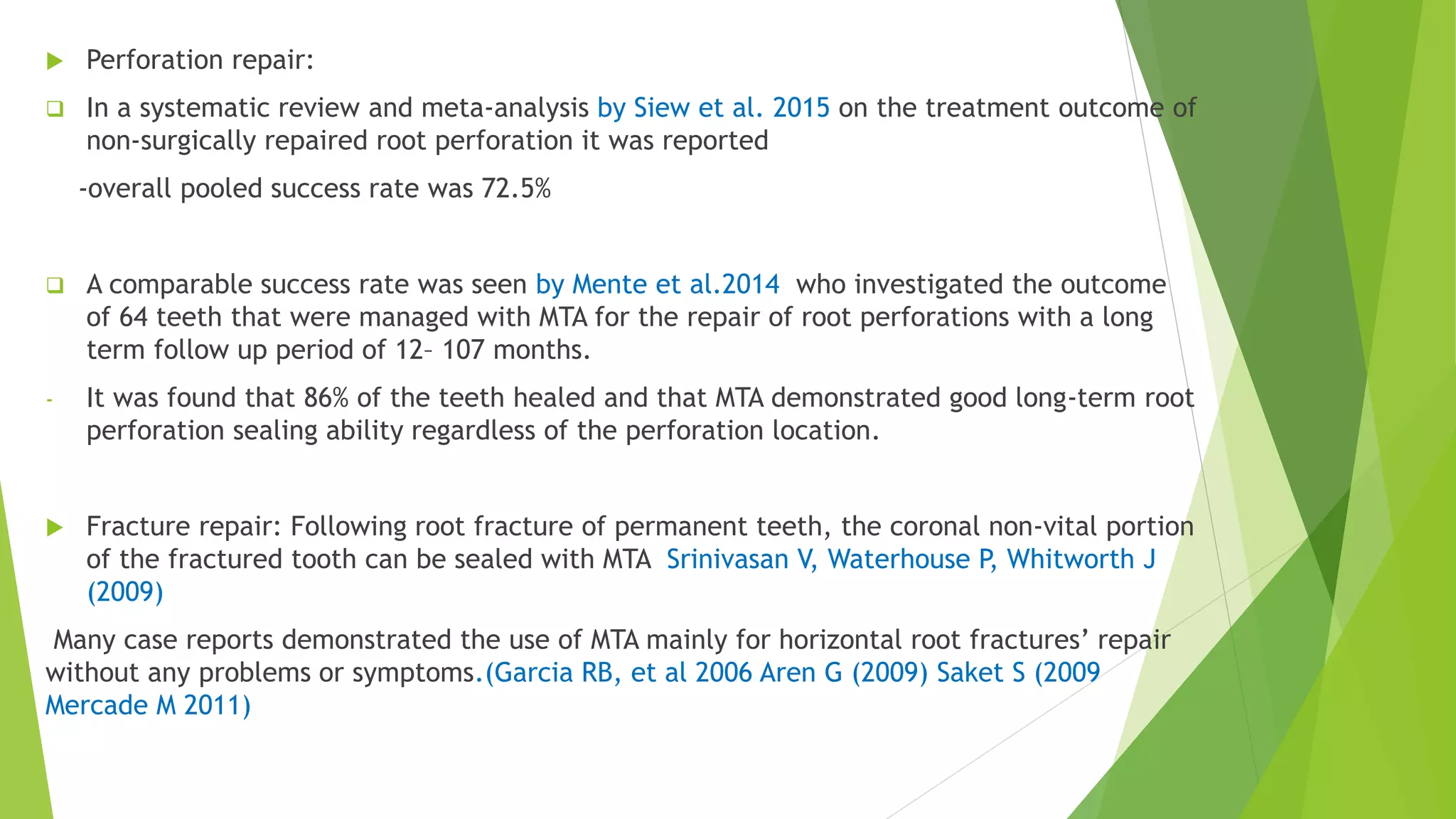MTA USE IN PEDIATRIC DENTISTRY: LITERATURE REVIEW | PPTX