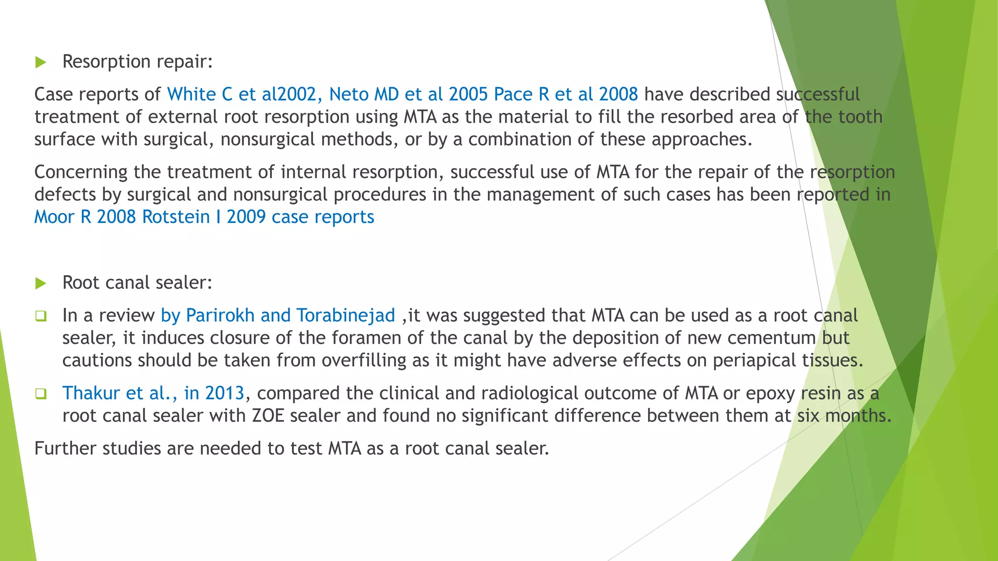 MTA USE IN PEDIATRIC DENTISTRY: LITERATURE REVIEW | PPTX