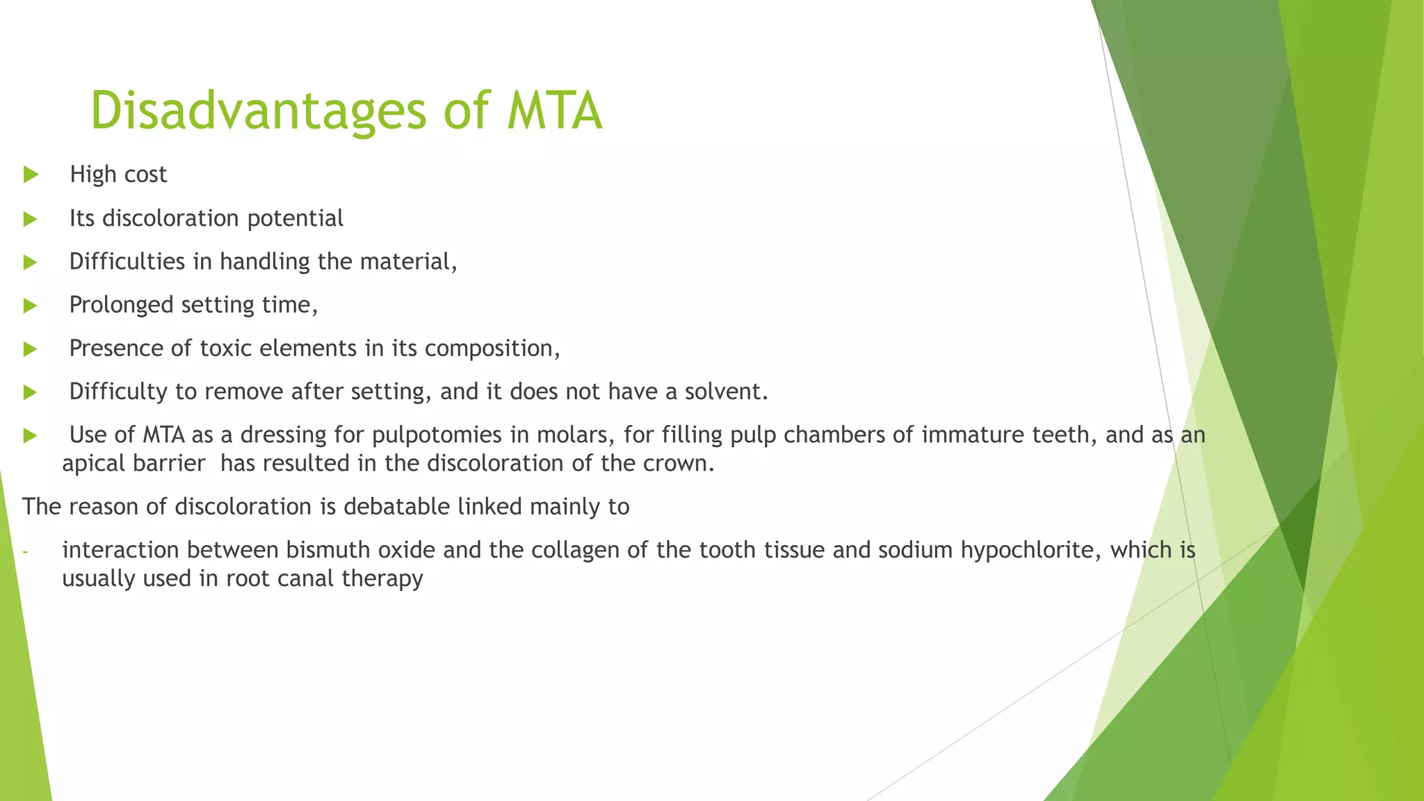 MTA USE IN PEDIATRIC DENTISTRY: LITERATURE REVIEW | PPTX