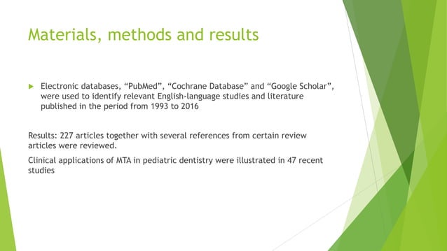 MTA USE IN PEDIATRIC DENTISTRY: LITERATURE REVIEW | PPTX | Dental ...