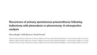 recurrence of primary spontaneous pneumothorax following bullectomy ...