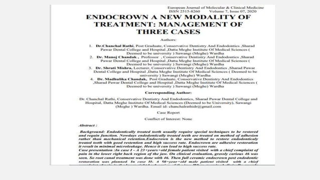 ENDOCROWNS AN INNOVATIVE APPROACH, INDICATION AND ADVANTAGES ...