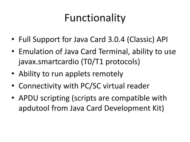 jCardSim - development platform for Java Card Applications | PPT