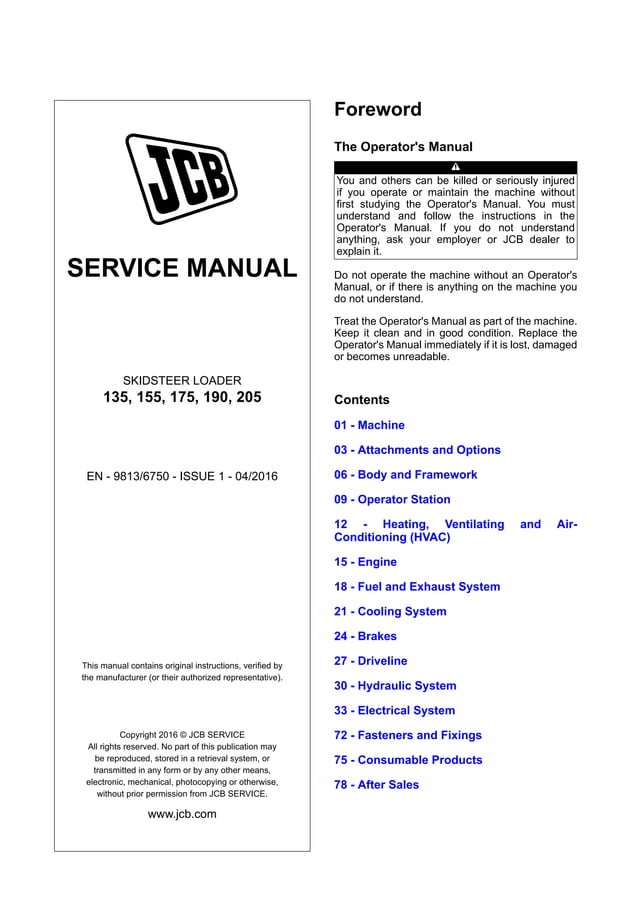 Jcb 205 skid steer loader service repair manual (from 2473501 to ...