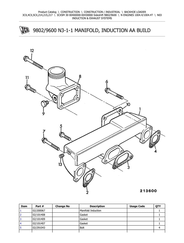 JCB 3CXSM 30 BACKOHE LOADER Parts Catalogue Manual (Serial Number ...