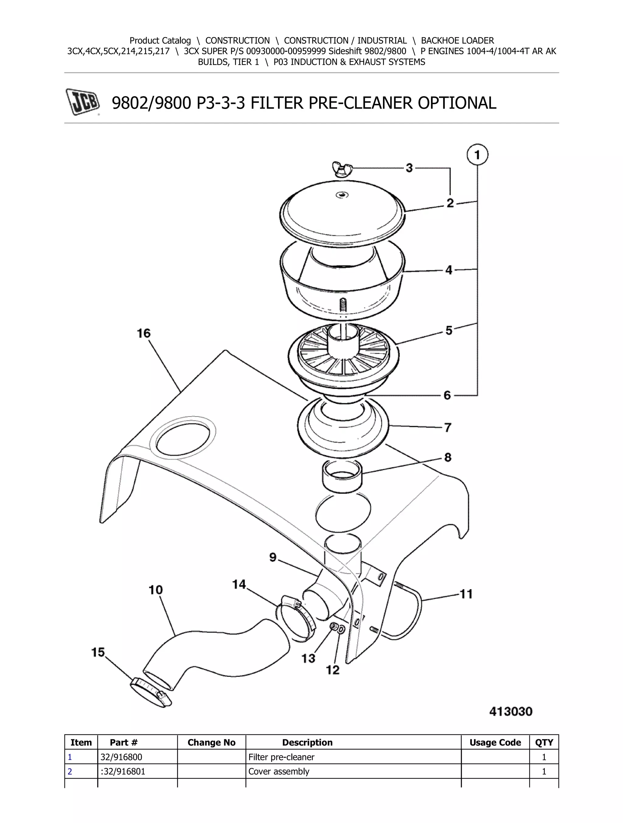 JCB 3CX SUPER PS BACKOHE LOADER Parts Catalogue Manual (Serial Number ...