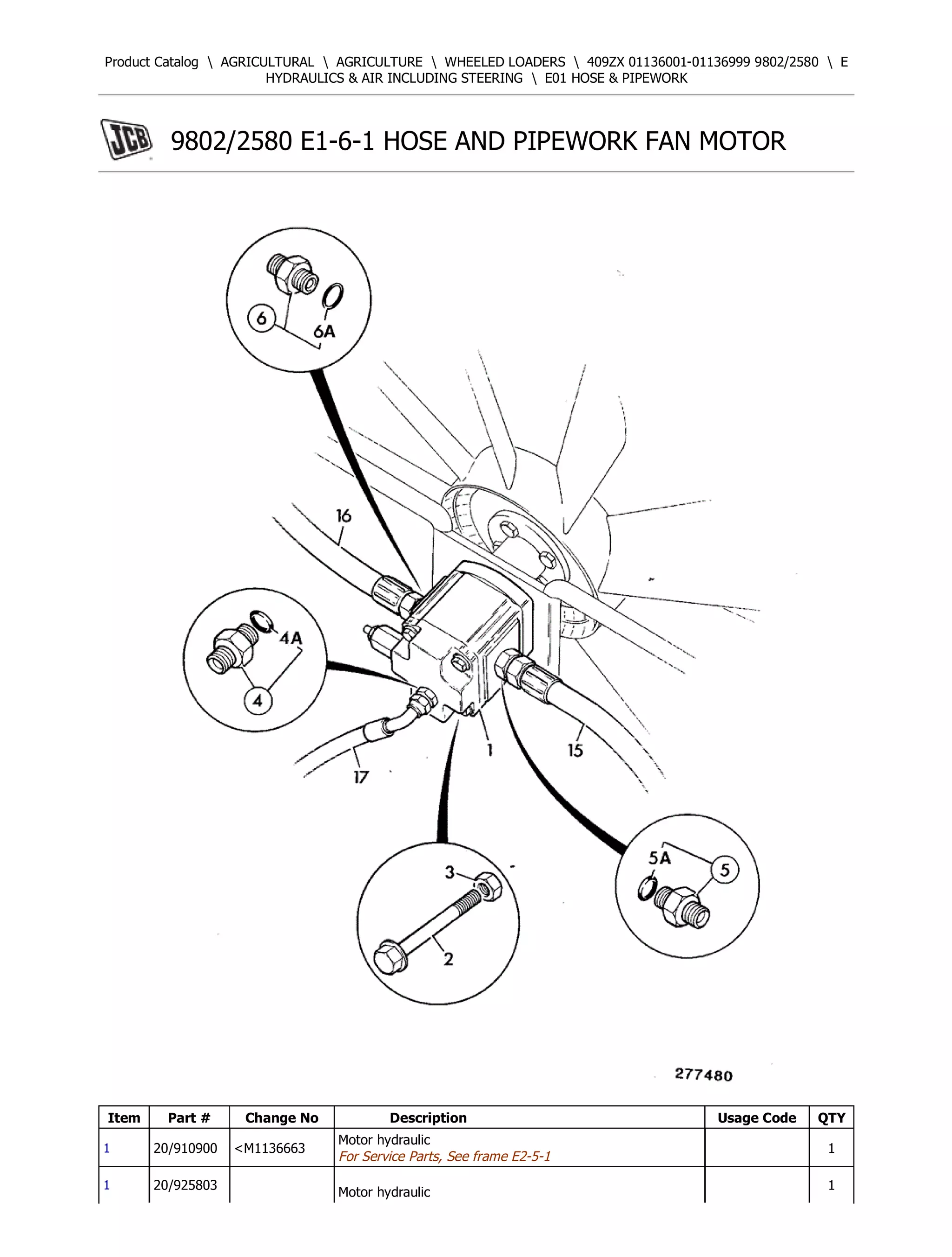 JCB 409ZX Wheeled Loader Parts Catalogue Manual (Serial Number 01136001 ...