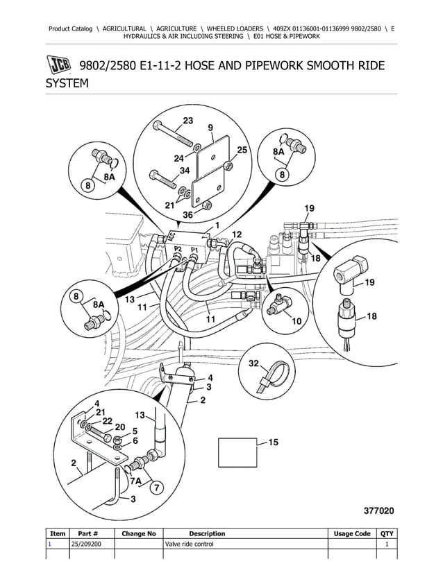 JCB 409ZX Wheeled Loader Parts Catalogue Manual (Serial Number 01136001 ...