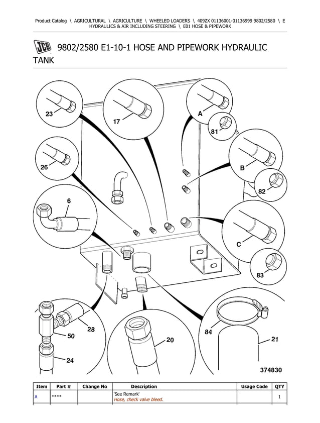 JCB 409ZX Wheeled Loader Parts Catalogue Manual (Serial Number 01136001 ...