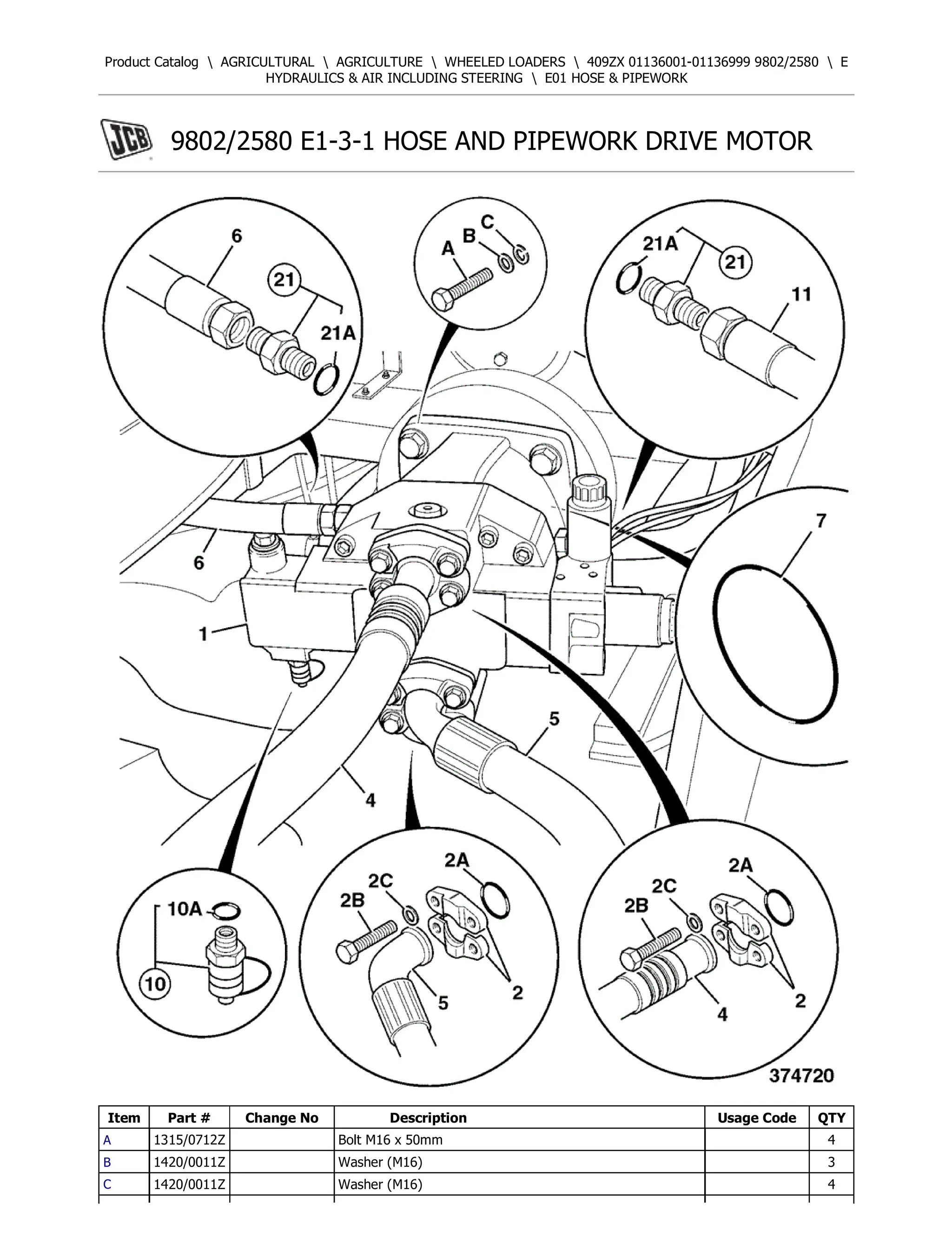 JCB 409ZX Wheeled Loader Parts Catalogue Manual (Serial Number 01136001 ...