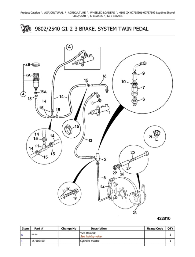 JCB 410B ZX Loading Shovel Parts Catalogue Manual (Serial Number ...