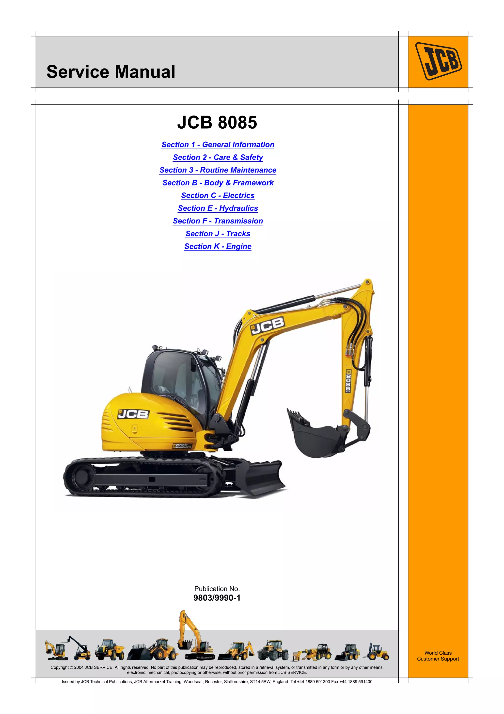 Jcb 8085 midi excavator service repair manual | PDF