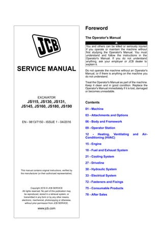 Jcb js190 tier 4i and t4 f excavator service repair manual | PDF