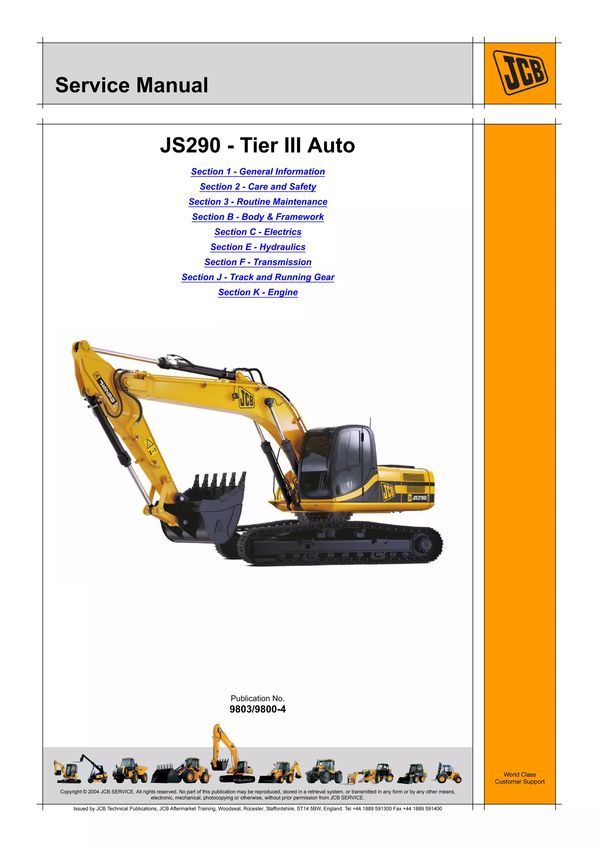 Jcb js290 tier iii auto tracked excavator service repair manual sn ...