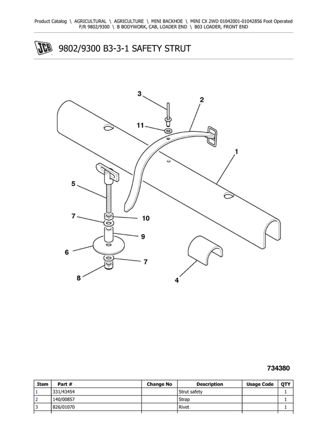JCB MINI CX 2WD Mini Backhoe Parts Catalogue Manual (Serial Number ...