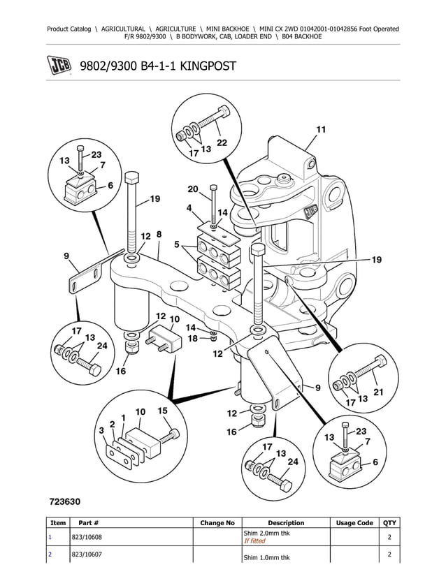 JCB MINI CX 2WD Mini Backhoe Parts Catalogue Manual (Serial Number ...