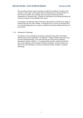 Junior Certificate Business Studies Syllabus | DOC