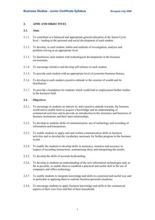 Junior Certificate Business Studies Syllabus | DOC
