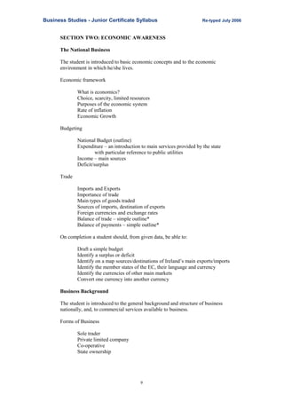 Junior Certificate Business Studies Syllabus | DOC