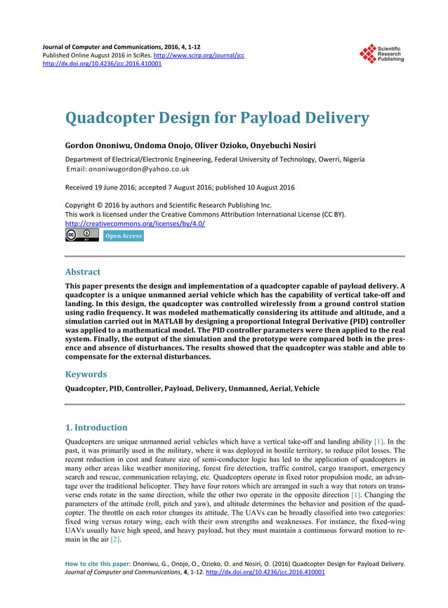 Quadcopter Design for Payload Delivery | PDF