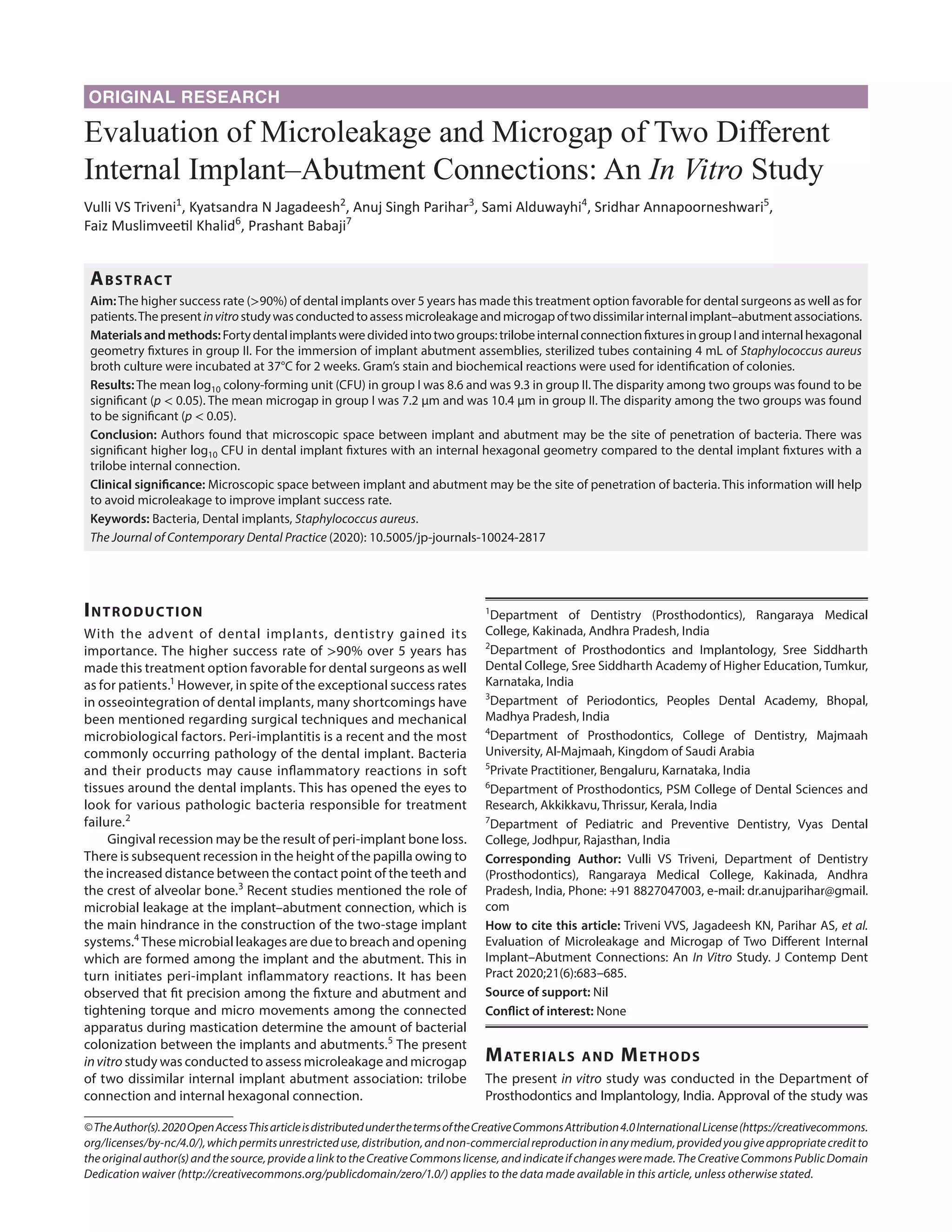 Evaluation of Microleakage and Microgap of Two Different Internal ...