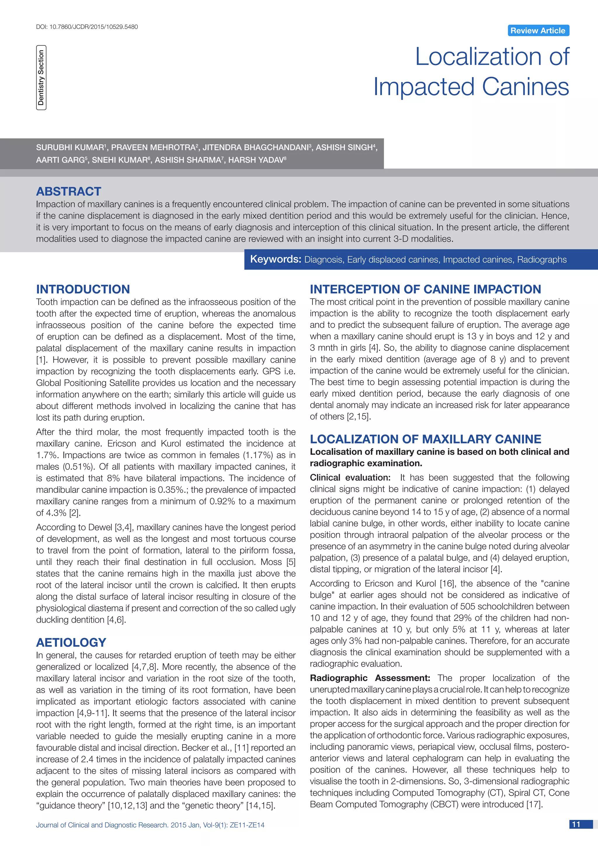localisation of impacted canine | PDF