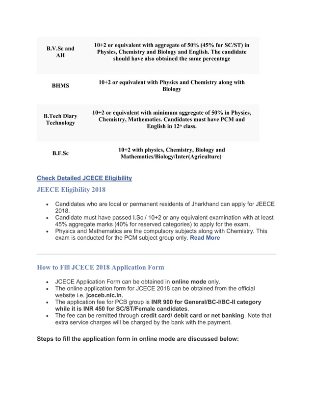 JCECE- Jharkhand Combined Entrance Competitive Exam | PDF