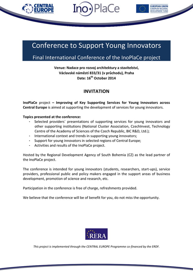 Official invitation and programme of InoPlaCe Final Conference | PDF
