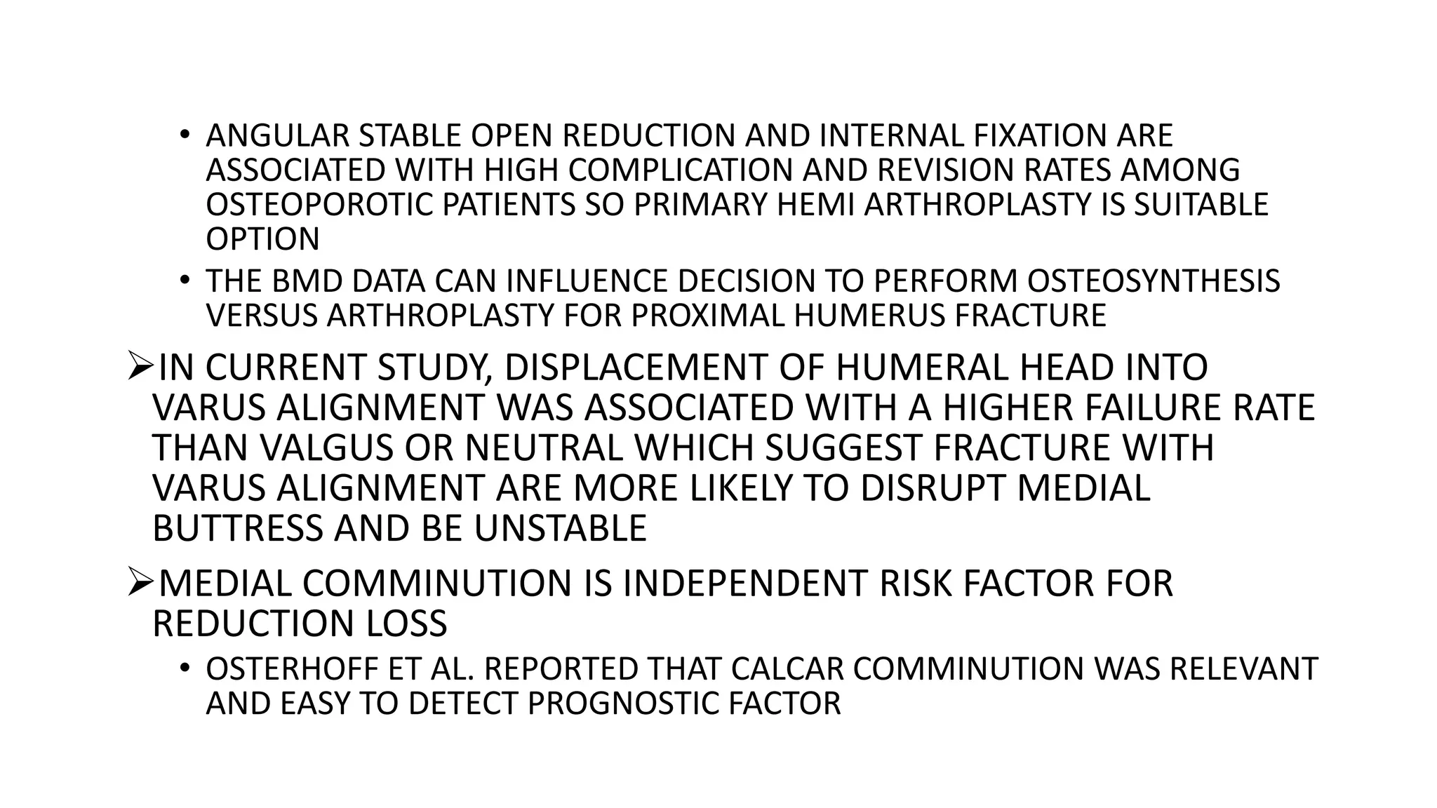 Jc factors that influence reduction loss in proximal humerus fracture ...