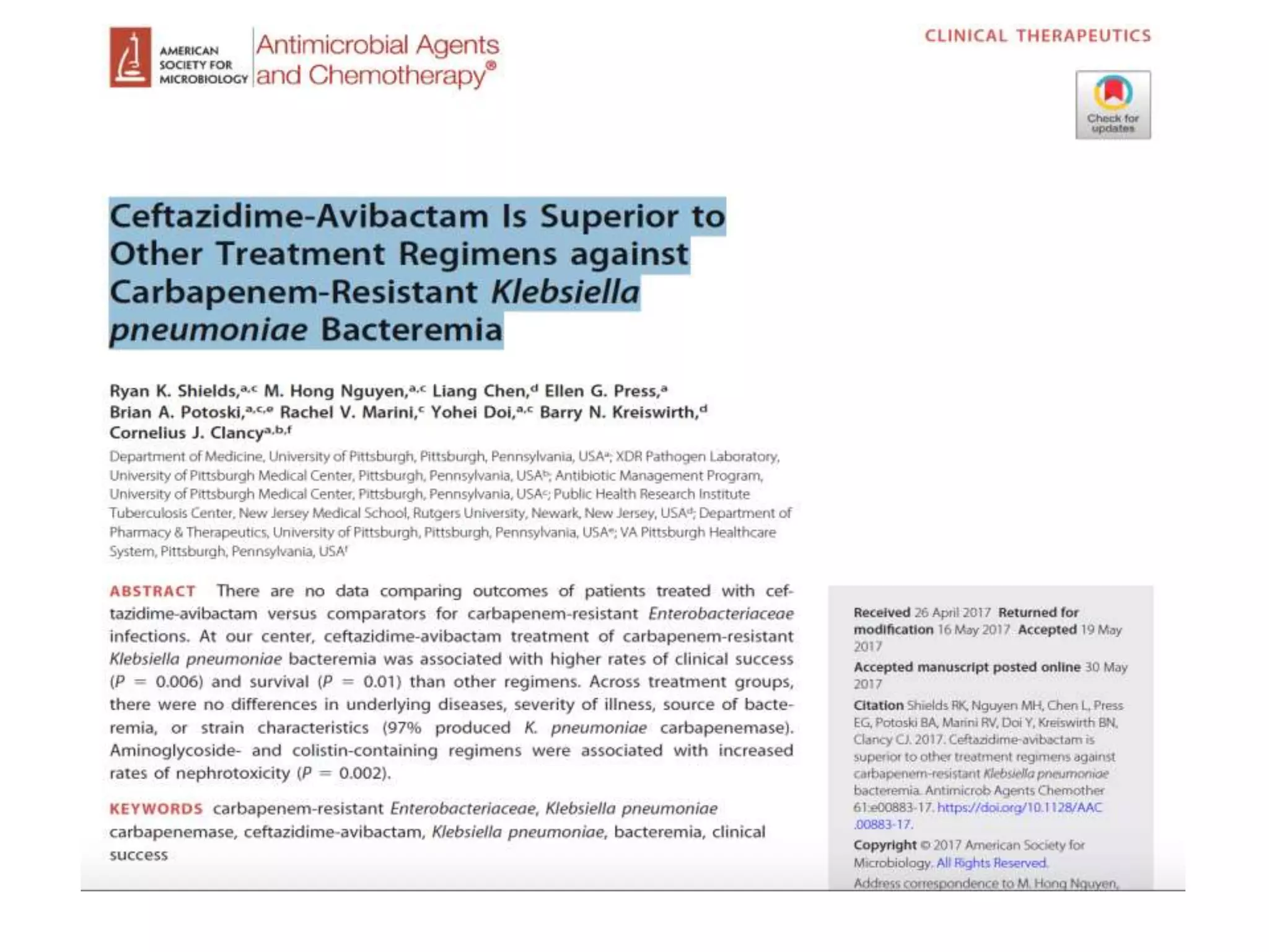 Ceftazidime-Avibactam Is Superior to Other Treatment Regimens against ...