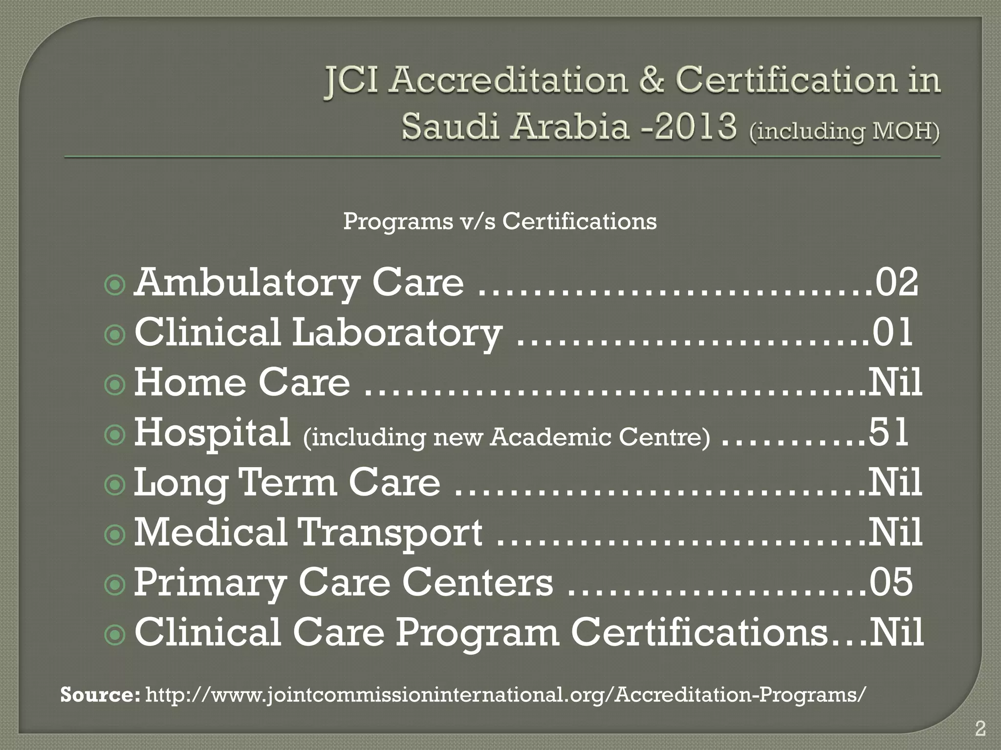 JCI Accreditation Status and way-forward in Saudi Arabia in 2013 by ...