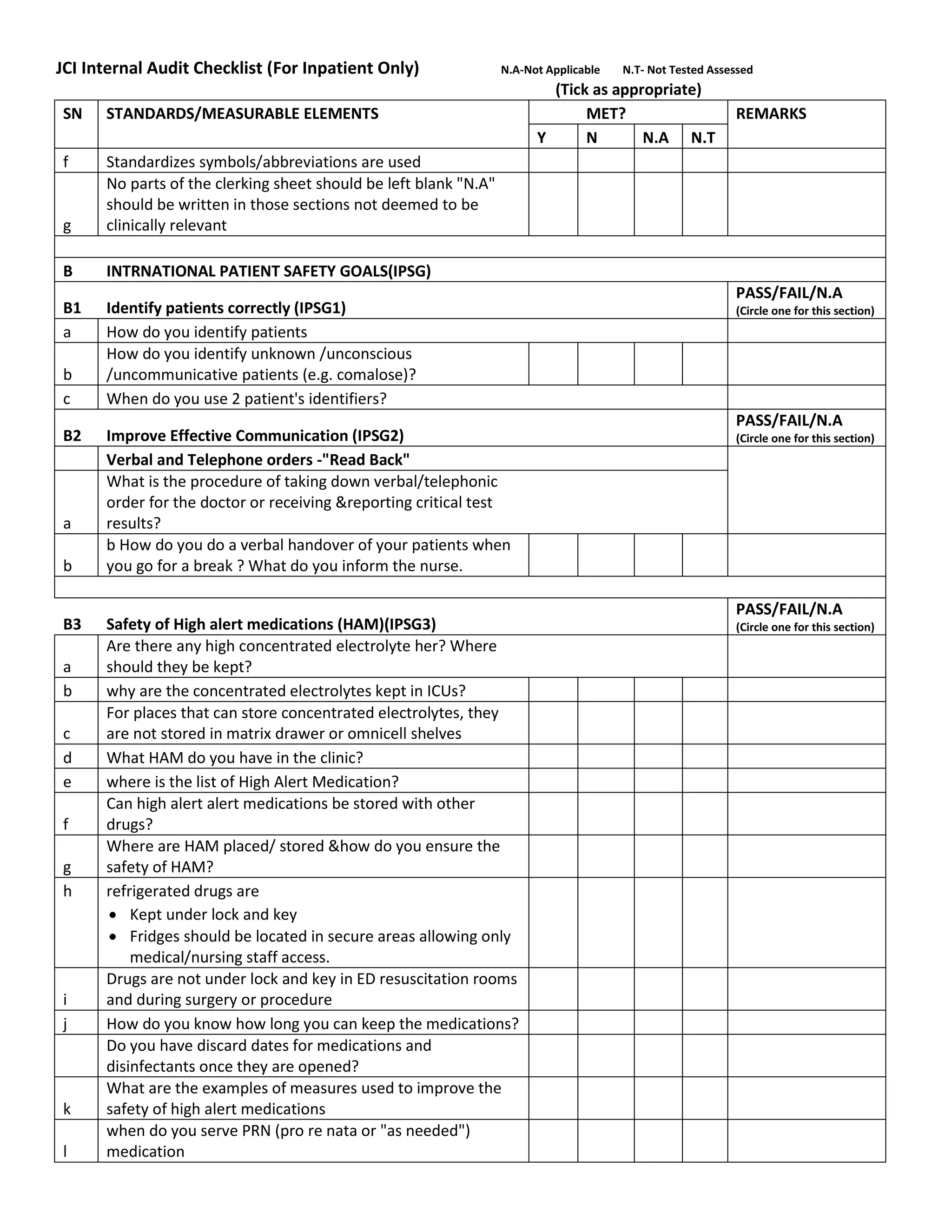JCI Internal Audit Checklist By-Dr.Mahboob Khan Phd | PDF