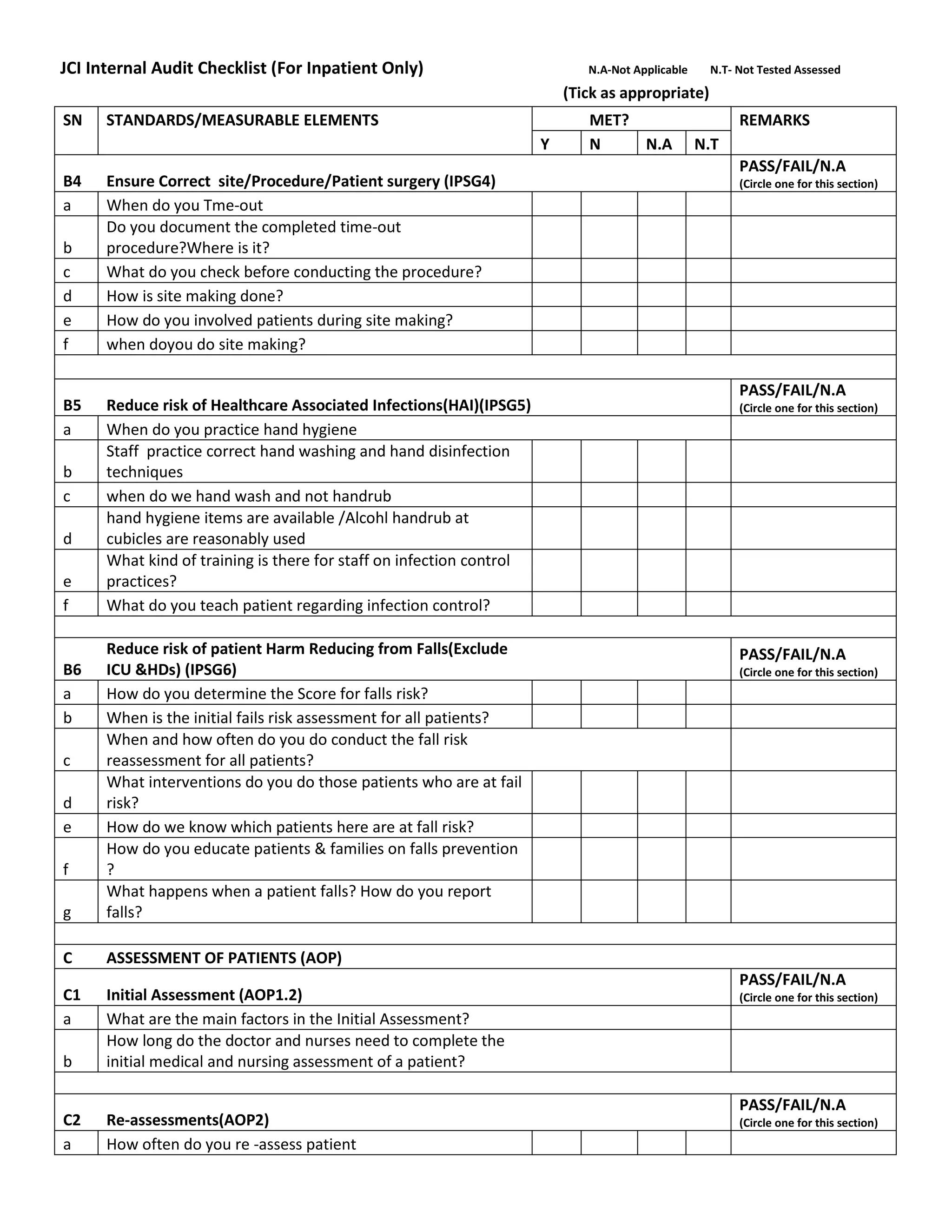 JCI Internal Audit Checklist By-Dr.Mahboob Khan Phd | PDF