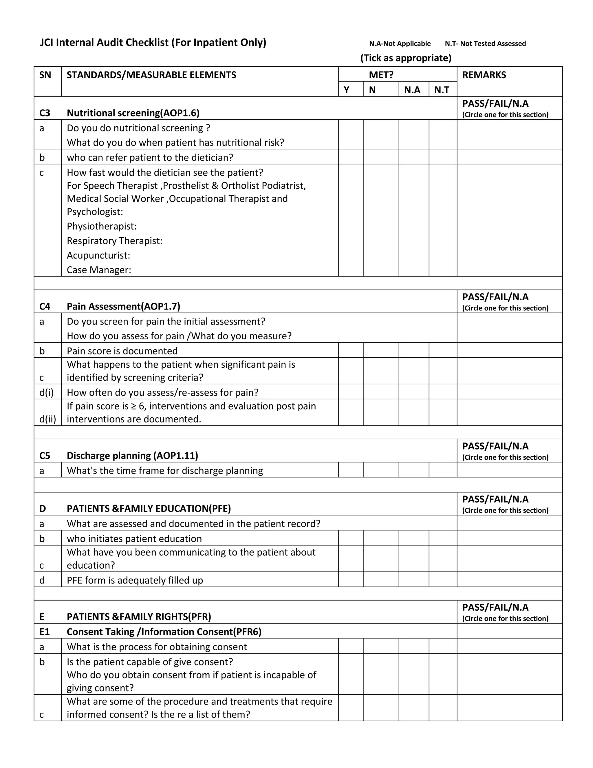 JCI Internal Audit Checklist By-Dr.Mahboob Khan Phd | PDF