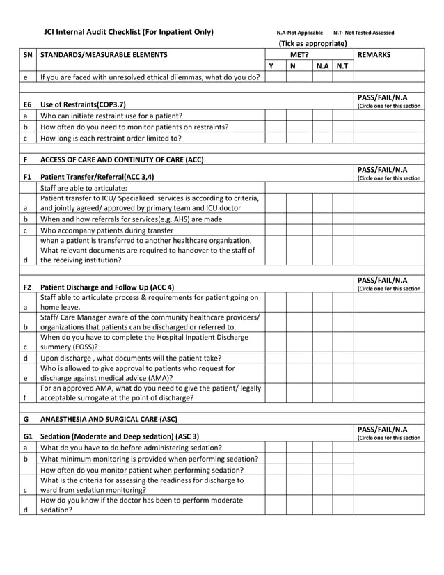 JCI Internal Audit Checklist By-Dr.Mahboob Khan Phd | PDF
