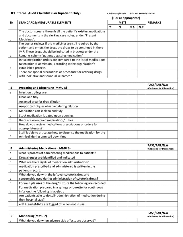 JCI Internal Audit Checklist By-Dr.Mahboob Khan Phd | PDF
